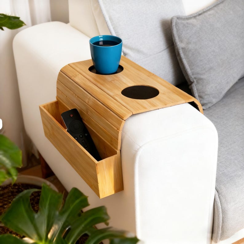 Sofa Arm Table · Couch Arm Tray Table · Modern Wood Sofa Side Table ...