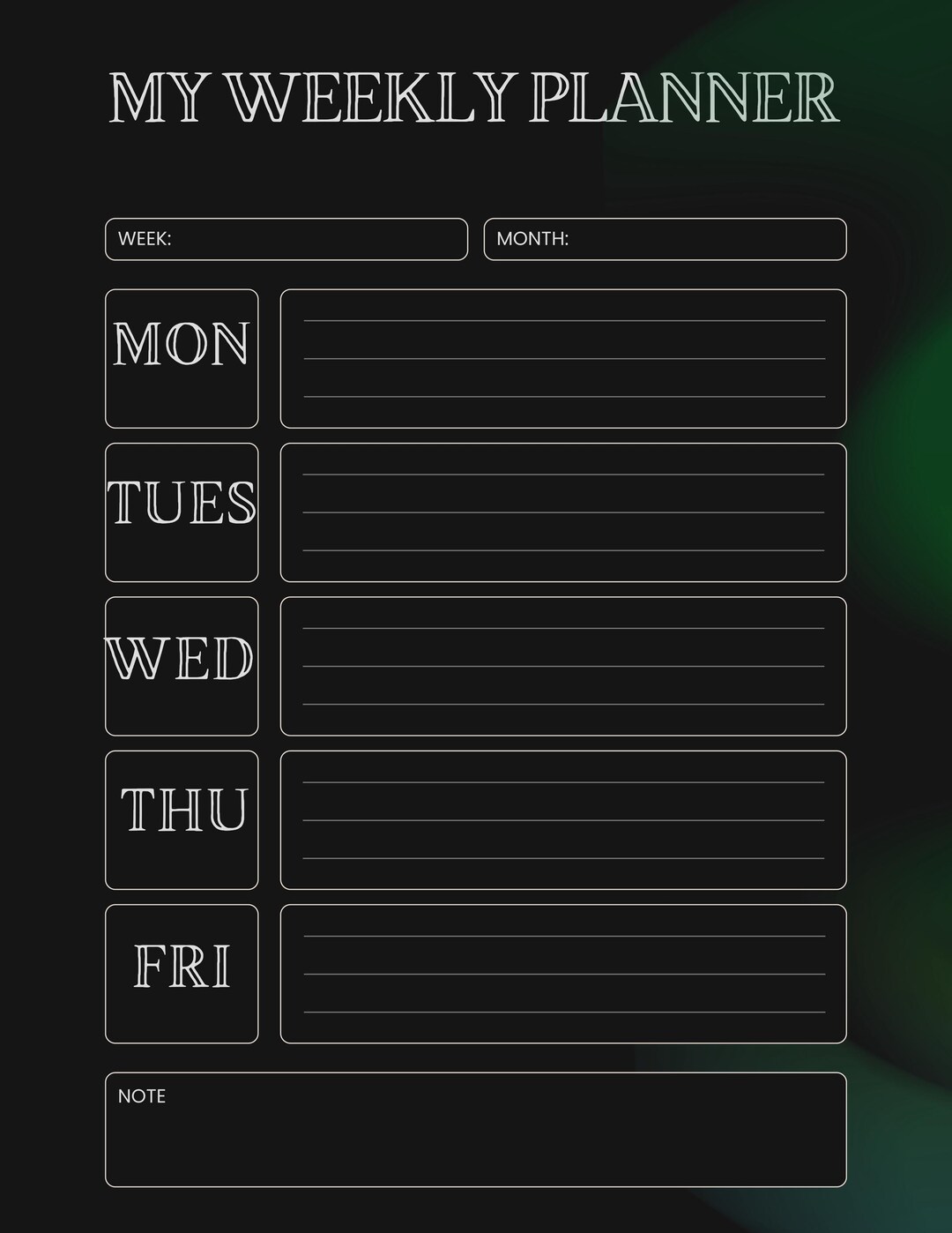 Minimal Weekly Planner Printable | Black Gothic Weekly Planner | Simple ...