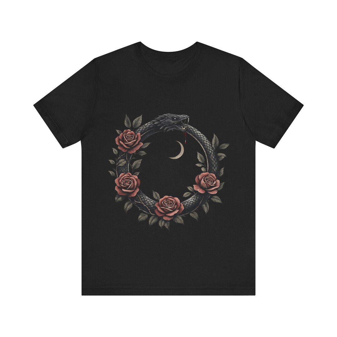 Ouroboros Snake Wreath With Roses Crescent Moon T-shirt - Etsy