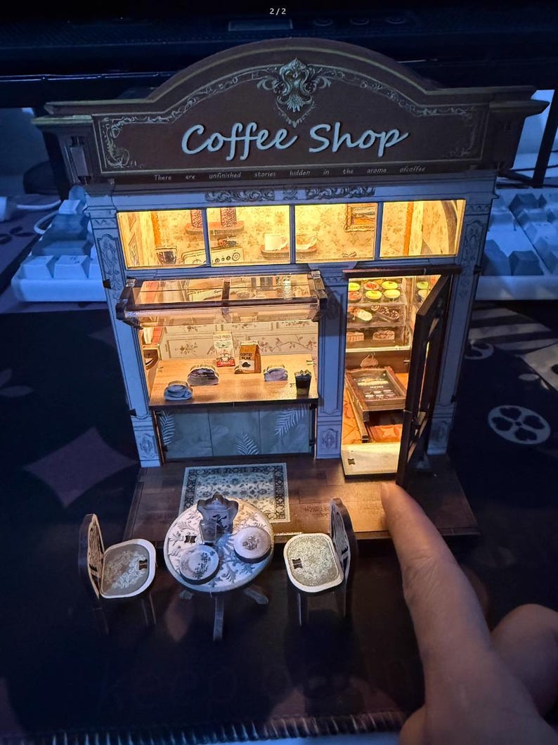 DIY Miniature Coffee Shop Kit With LED | 3D Wooden Puzzle Book Nook - Etsy