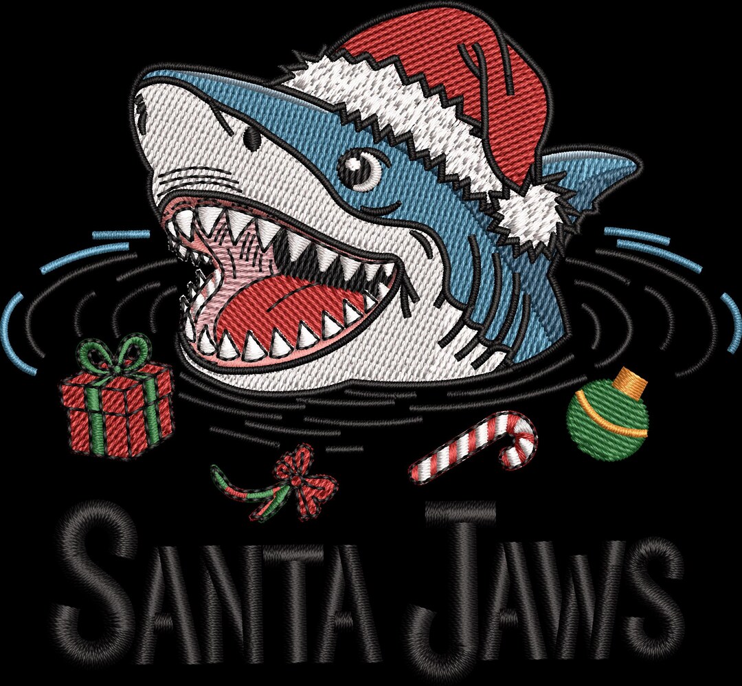 Santa Jaws Shark Embroidery Design – Funny Christmas Machine Embroidery ...