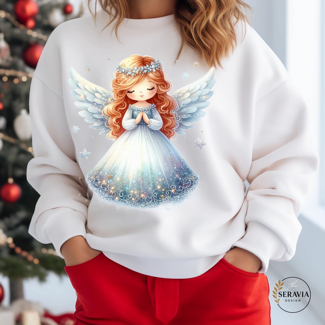Christmas Angel PNG Sublimation Design, Watercolor Angel Digital File ...