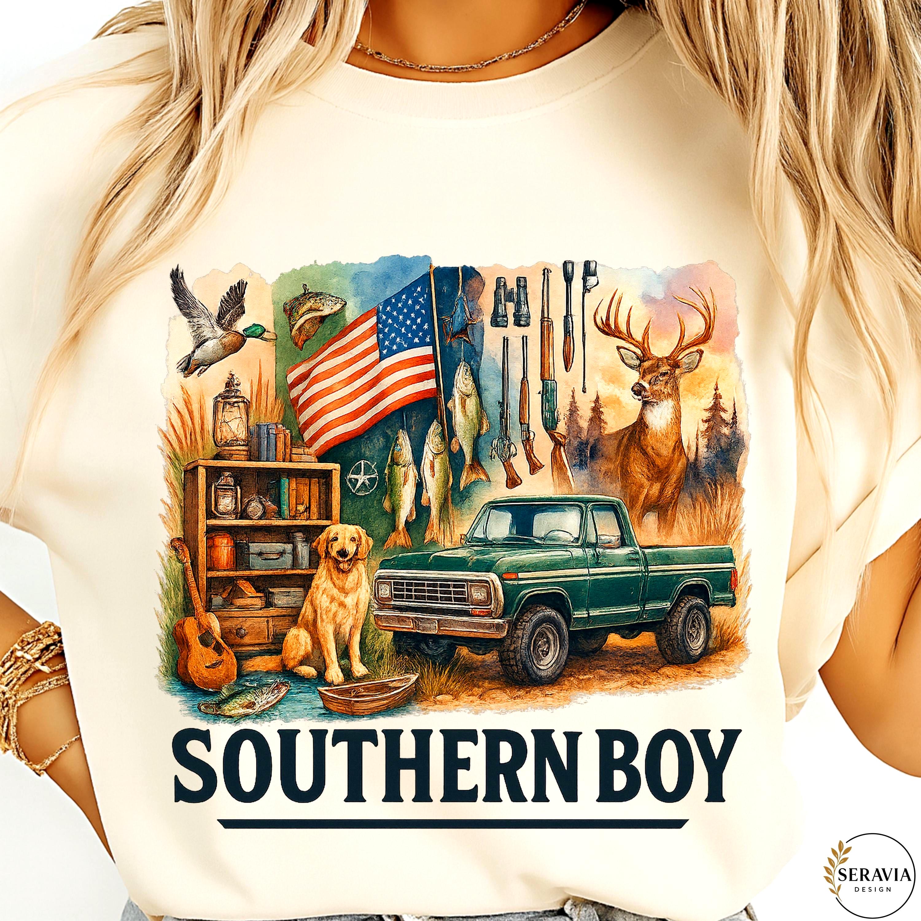 Southern Boy PNG Sublimation Design, Camo Duck Hunt Dog Art, Vintage ...