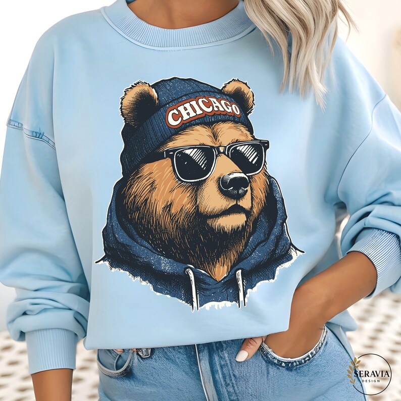 Chicago Bear PNG Sublimation Design, Urban Bear With Sunglasses Digital ...