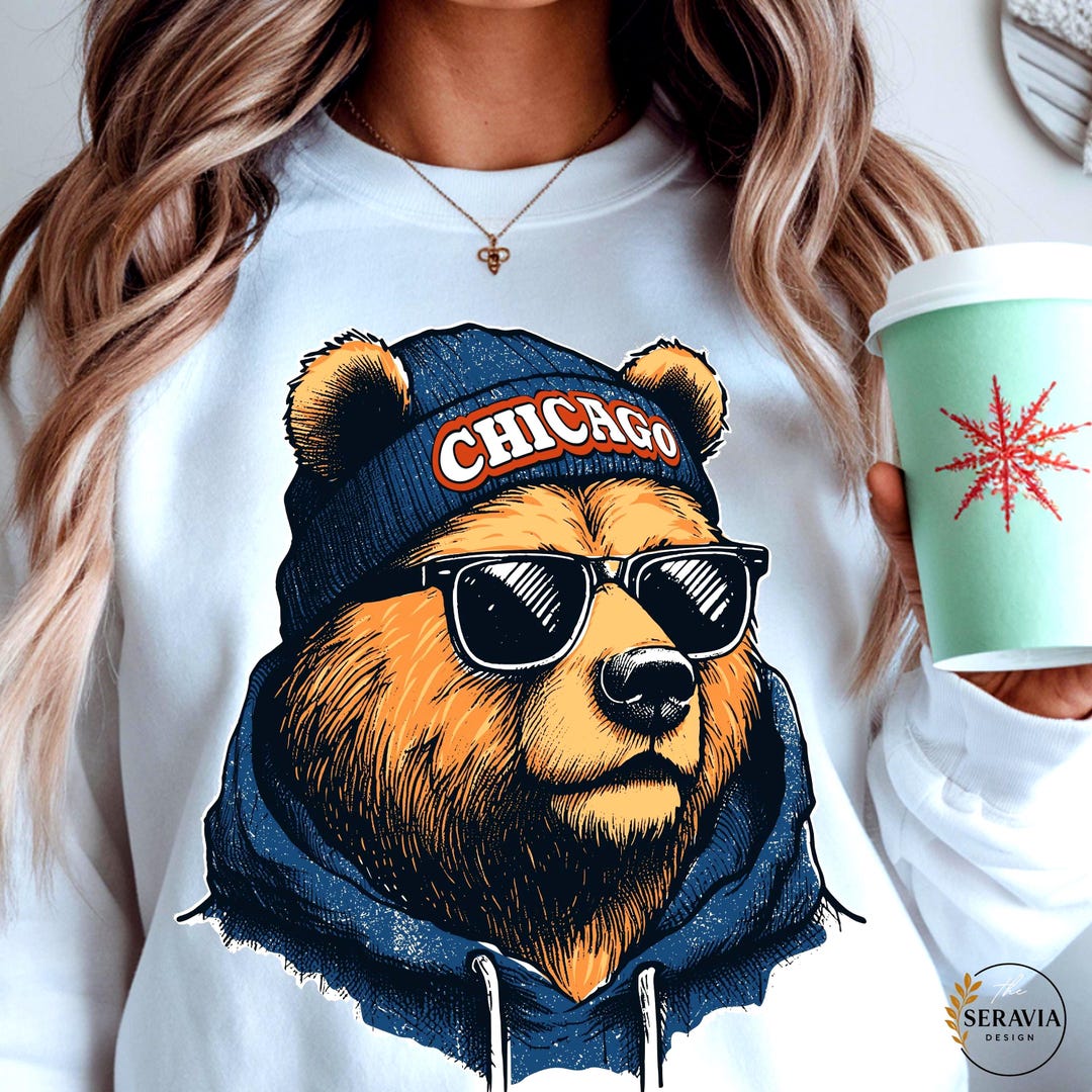 Chicago Bear PNG Sublimation Design, Urban Bear With Sunglasses Digital ...