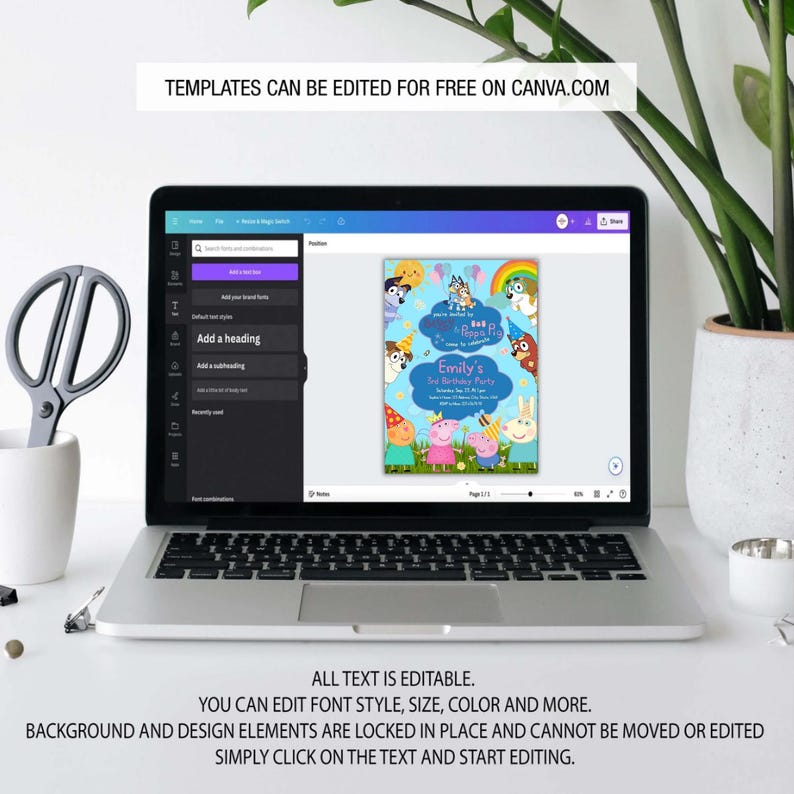 Bluey Peppa Pig Birthday Invitation Girl, Editable Canva Template, Blue ...