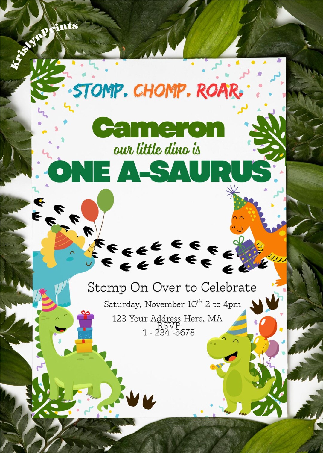One A Saurus Birthday Invitation Template, 1st Party Invite Printable ...