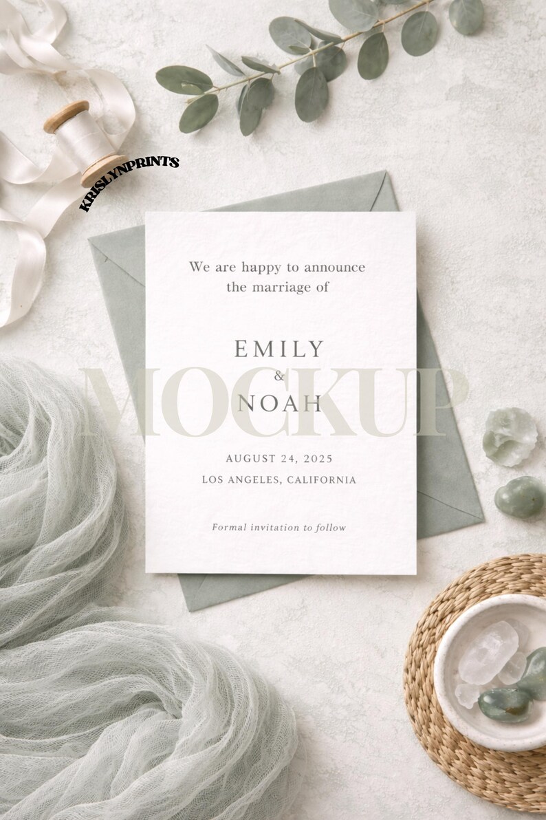 Invitation Mockup Boho Neutral Wedding Savedate Canva Minimal Styled ...