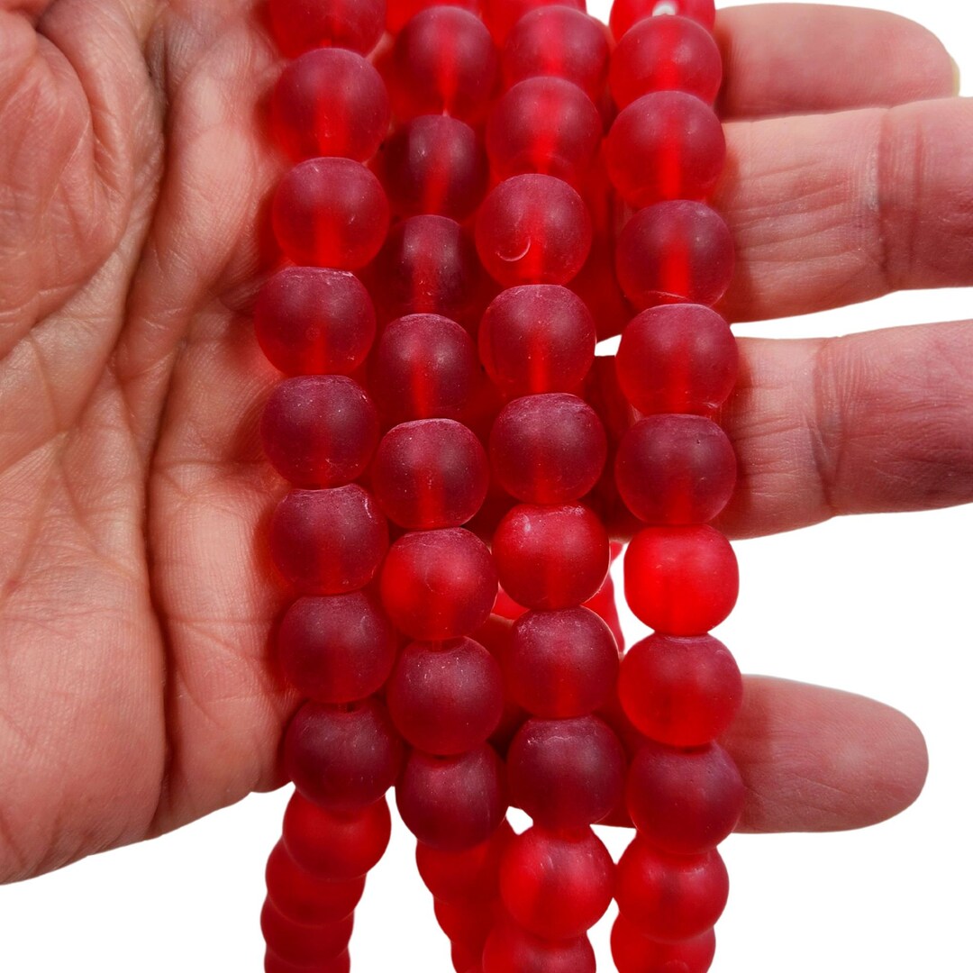 Red Frosted Translucent Glass Beads, Pack of 10/20, 10mm, Jewelry ...