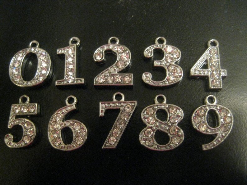 Number Charms Set of 10 Charms 0 to 9 Rhinestone Charms | Etsy