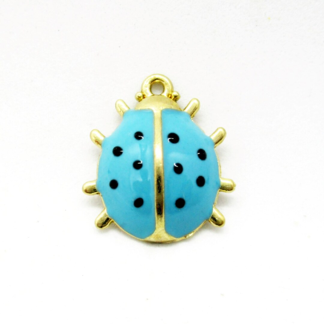 4 Blue Enamel Ladybug Charms Gold Plated, 17x15mm Ladybug Charms ...