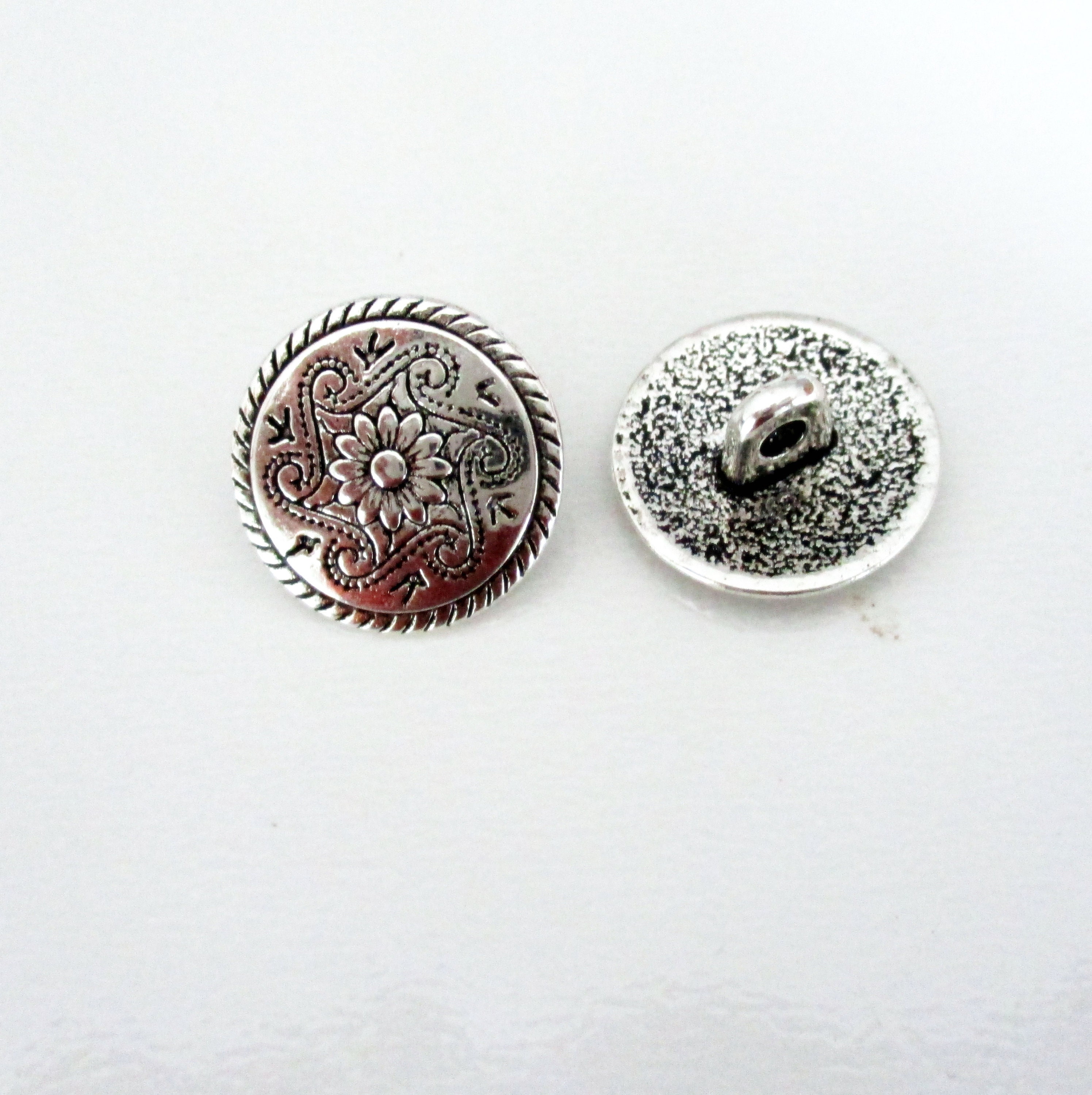 Carved Flower Antique Silver Metal Shank Buttons 15mm Shank - Etsy