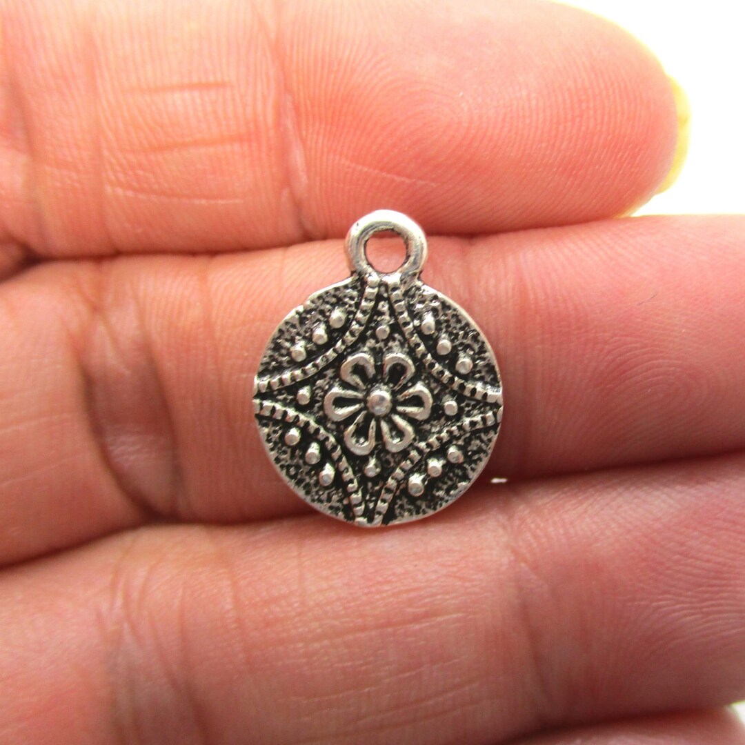 6 Antique Silver Flat Flower Charms, 17x13mm, Jewelry Making Supplies ...