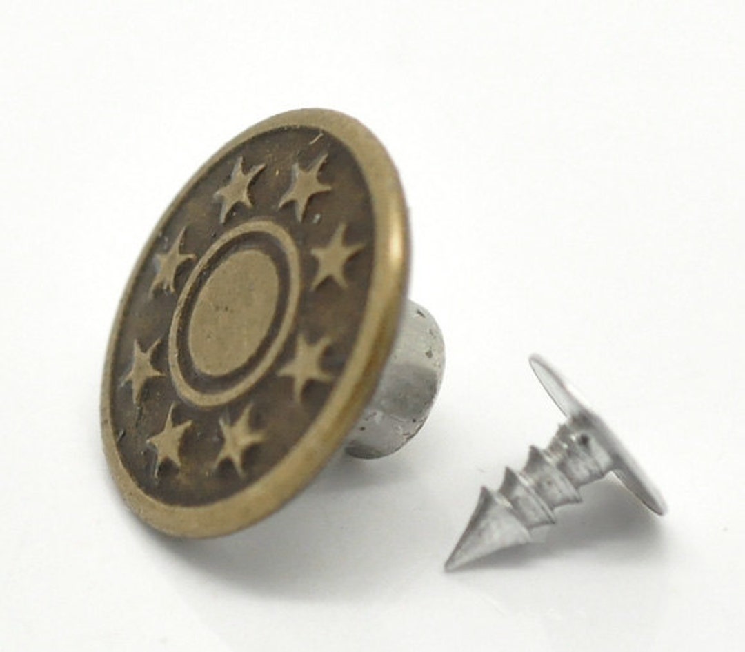10 Jean Tack Shank Buttons Star Pattern Antique Bronze, Jean Tack ...