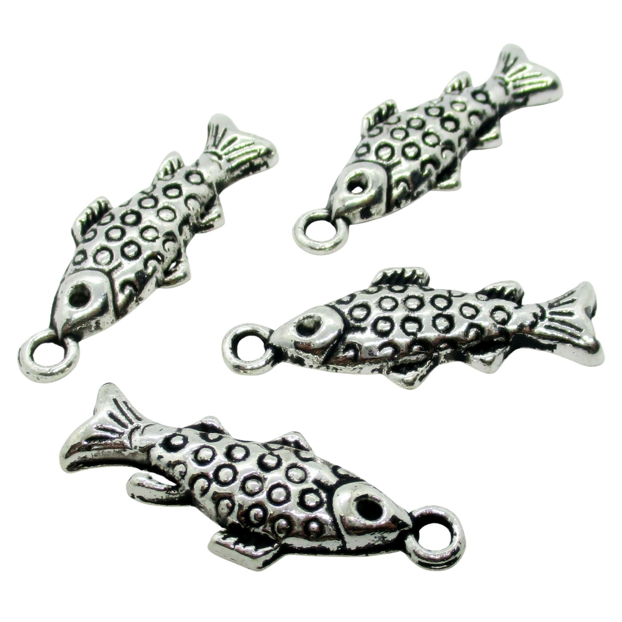 5 Fish Charms 28x10mm, Antique Silver Fish Charms, Jewelry Making ...