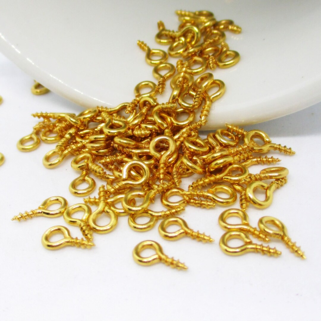 100 Screw Eye Bails Gold Plated, 8x4mm Screw Eye Bails, Top Drilled ...