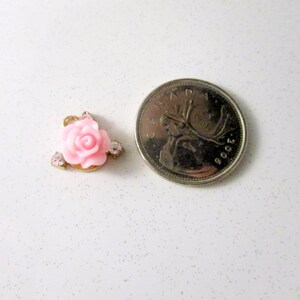 2 Gold Plated Pink Rose Rhinestone Charms, 15x13mm, Jewelry Making ...