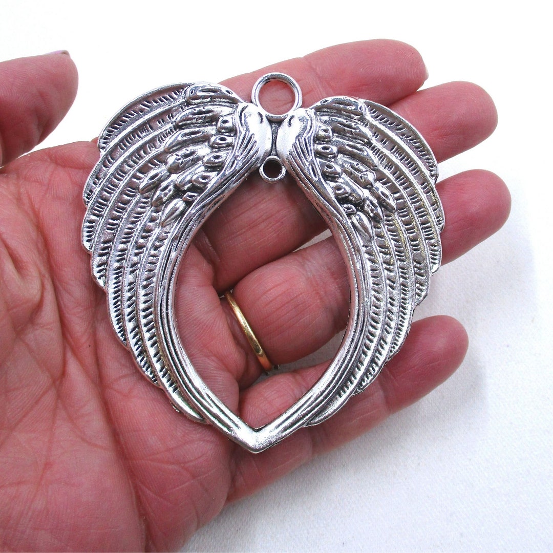 Angel Wings Connector Pendant Antique Silver, 6.9x6.6cm Connector ...
