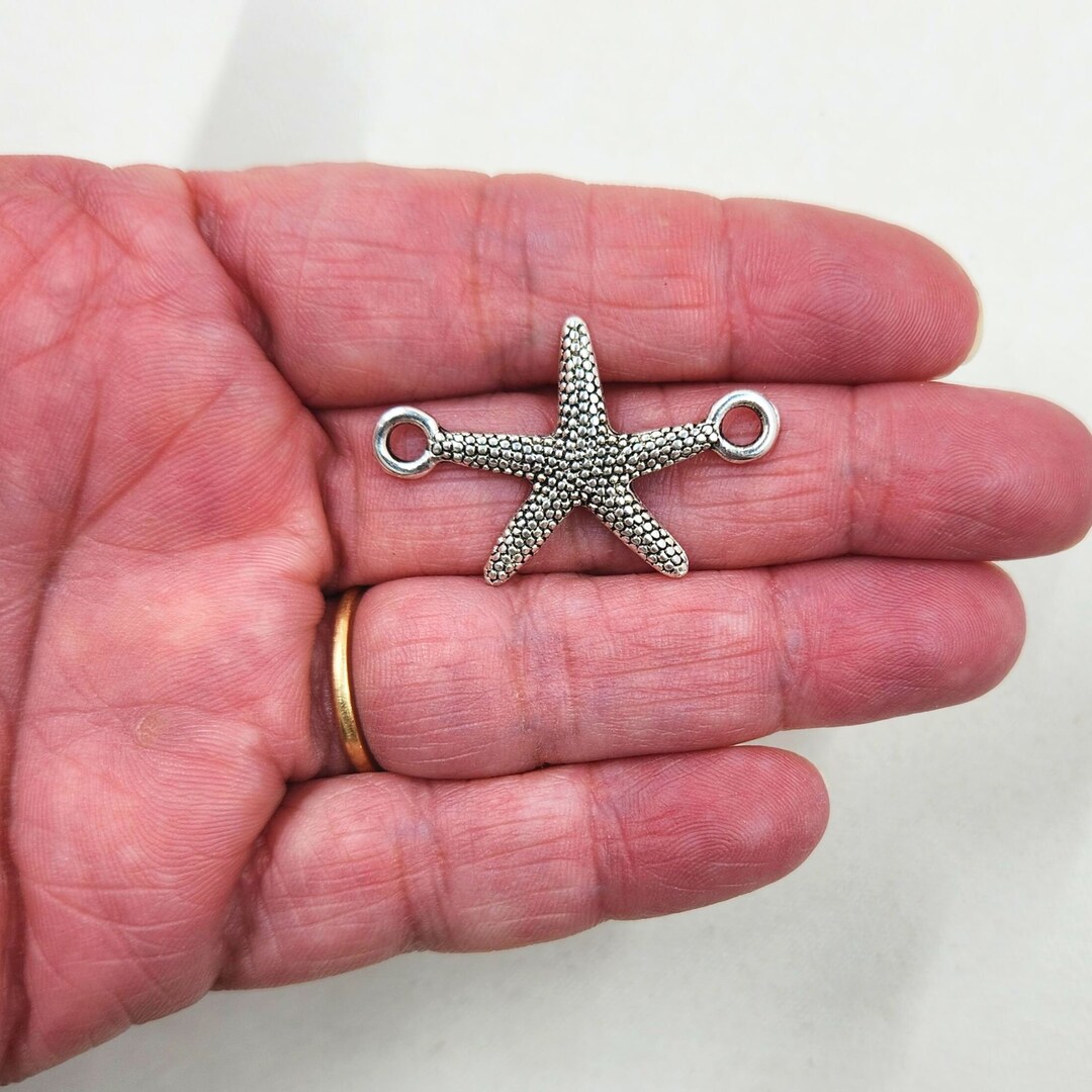 Starfish Antique Silver Charm Connectors, Pack of 5, 33x21, Jewelry ...
