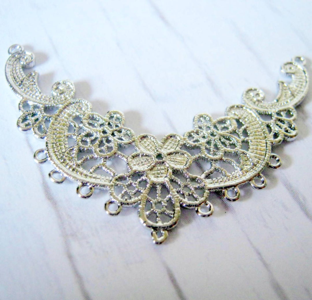 Silver Tone Lace Chandelier Connector, 45x32mm, Jewelry Making Supplies ...