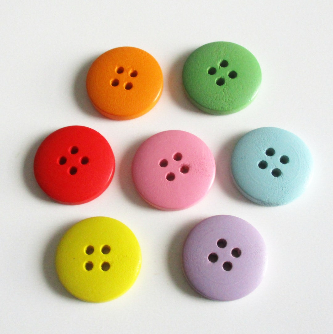 10 Mixed Color Wood Four Hole Buttons, 2cm Wood Buttons, Craft Supplies ...