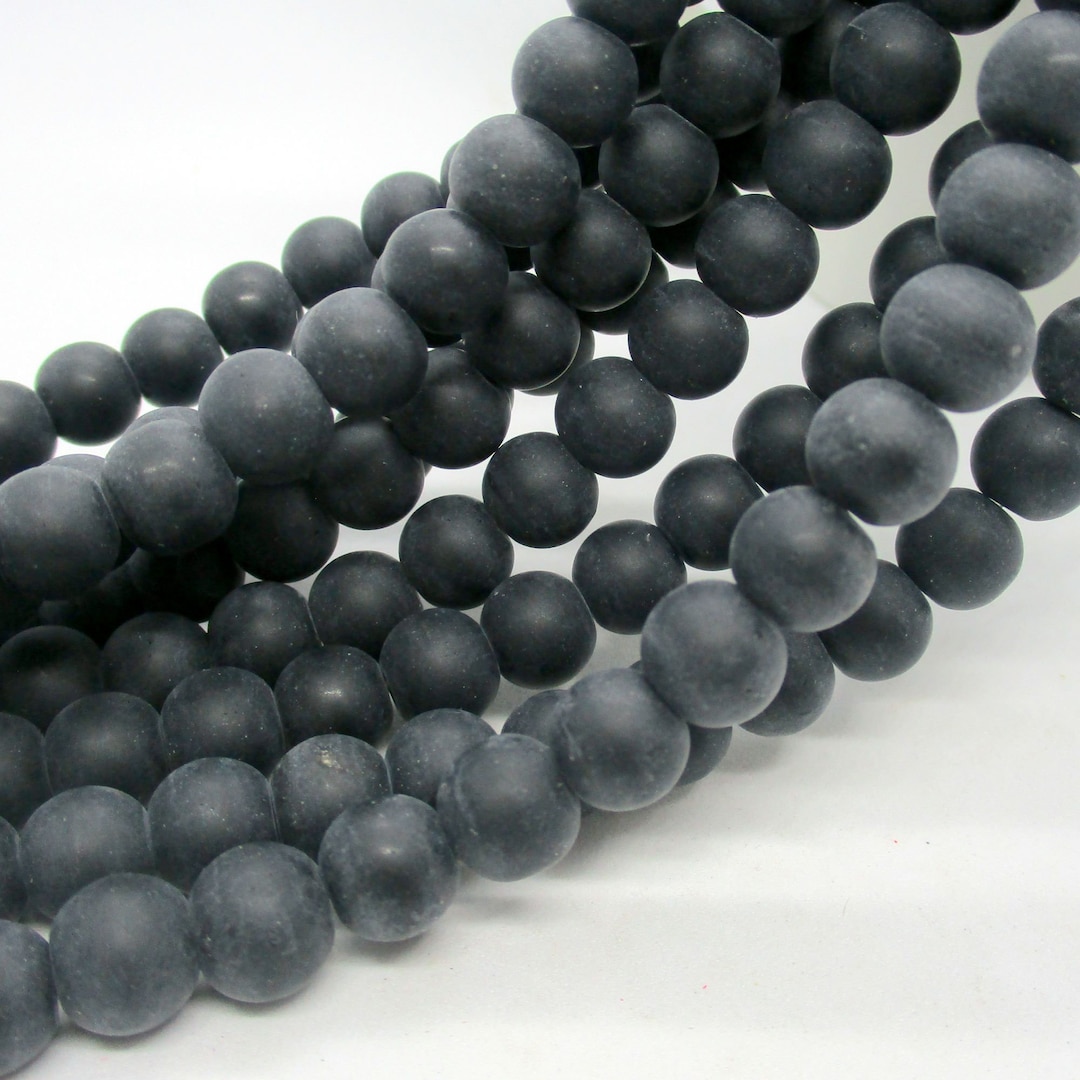 Black Matte Frosted Round Glass Beads, 8mm Black Beads, Jewelry Making ...