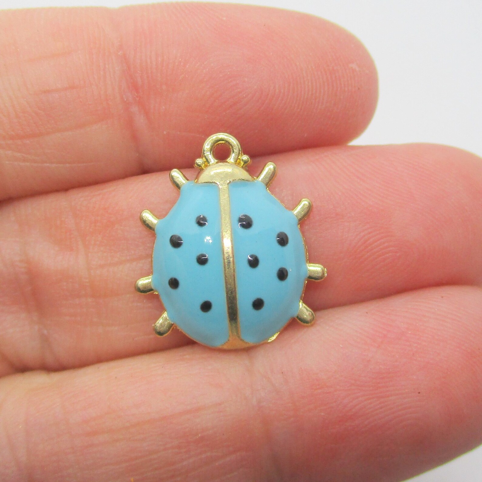 4 Blue Enamel Ladybug Charms Gold Plated 17x15mm Ladybug | Etsy