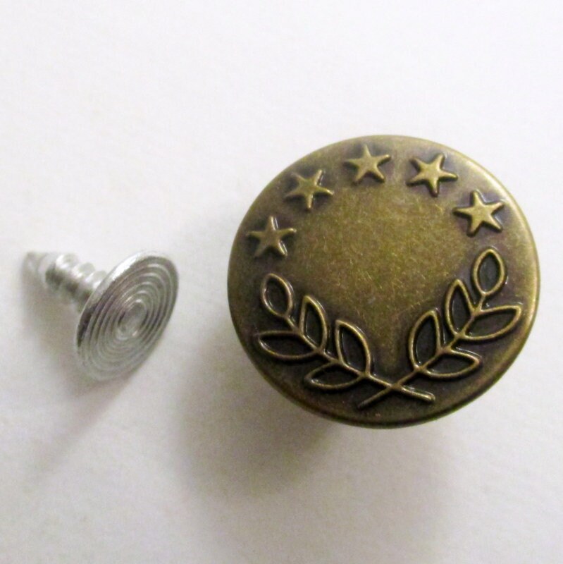 10 Jean Tack Shank Buttons Wheatear Pattern Antique Bronze, Supplies ...