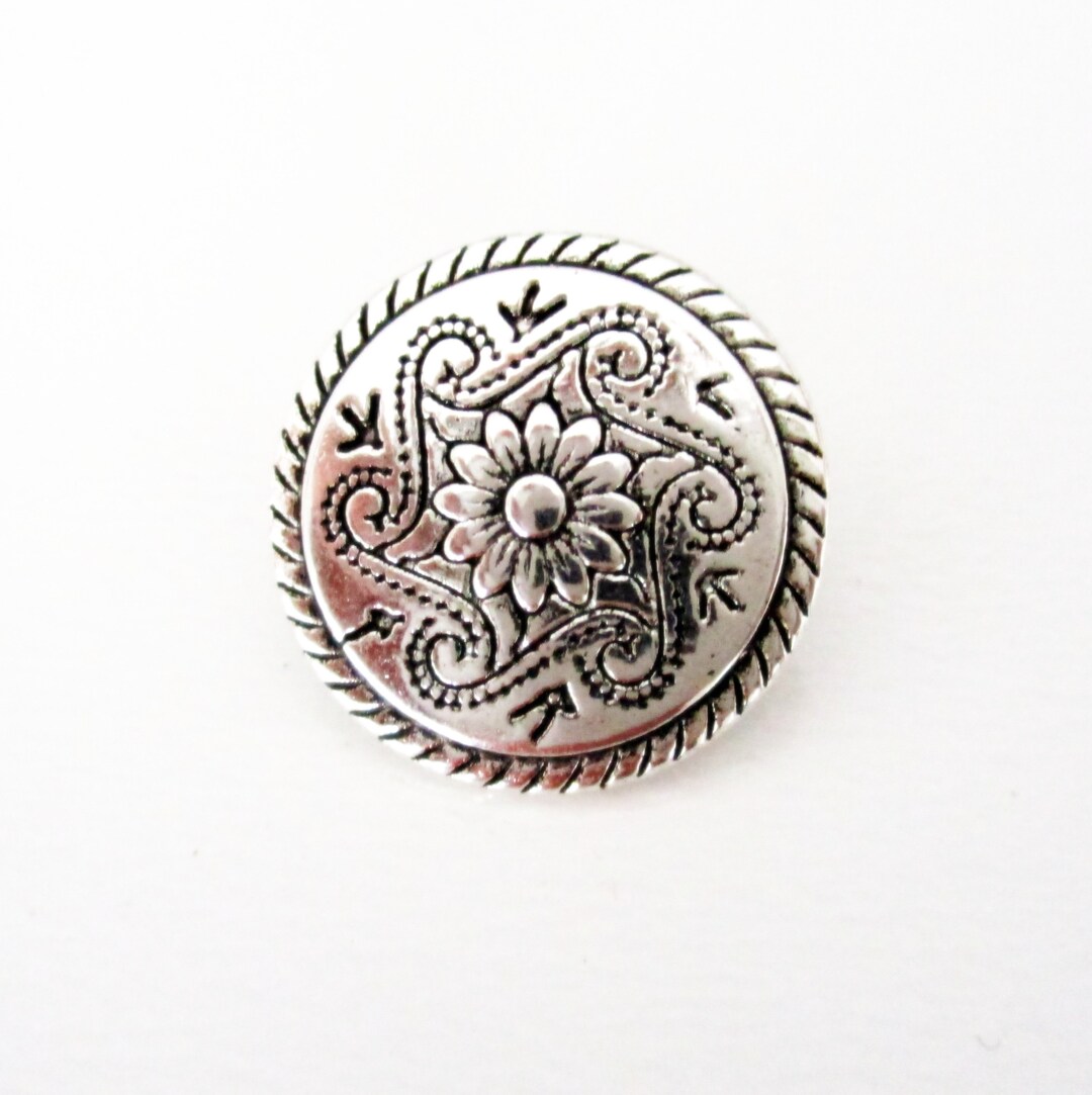 Carved Flower Antique Silver Metal Shank Buttons, 15mm, Shank Buttons ...
