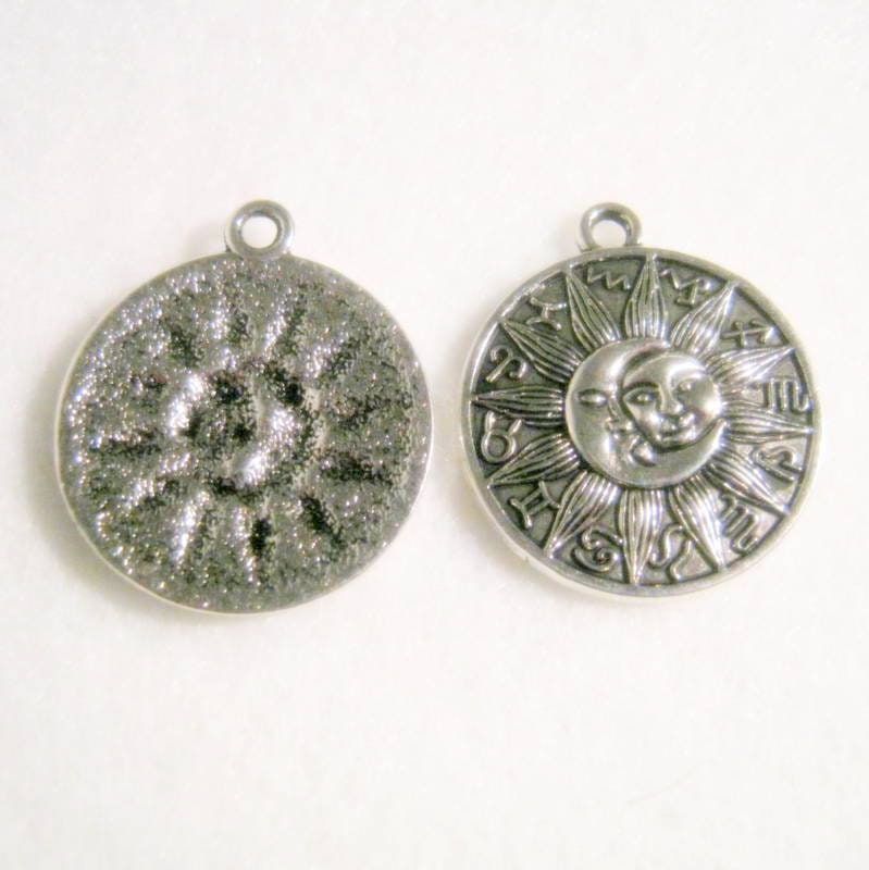 4 Antique Silver Boho Moon Sun Pendants 29x25mm Jewelry | Etsy