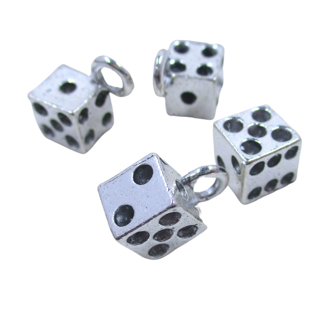 4 Dice 3D Charms, 11x11mm, Antique Silver Dice Charms, Jewelry Making ...