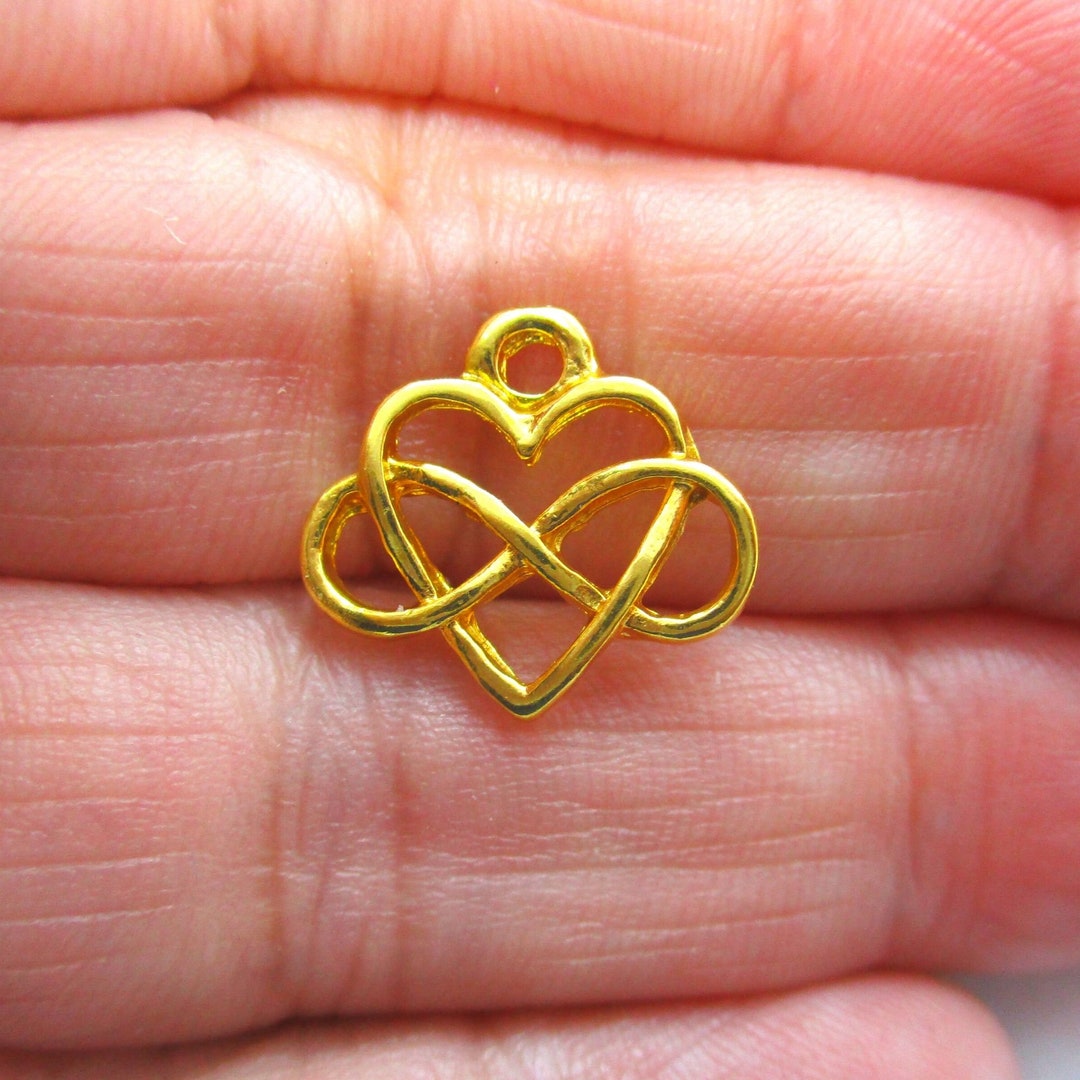 6 Infinity Heart Charms Gold Plated, 15x14mm Infinity Heart Charms ...