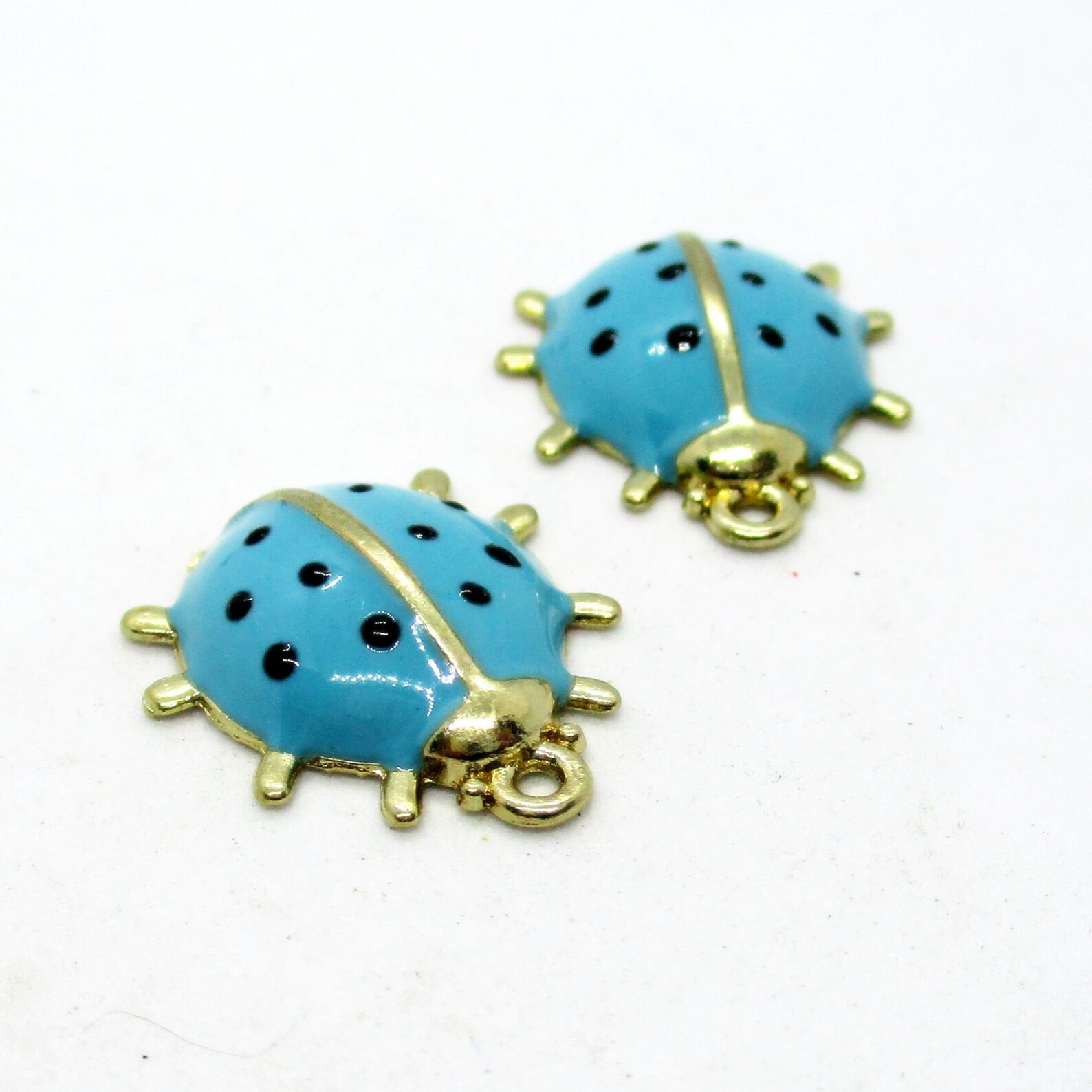 4 Blue Enamel Ladybug Charms Gold Plated 17x15mm Ladybug | Etsy