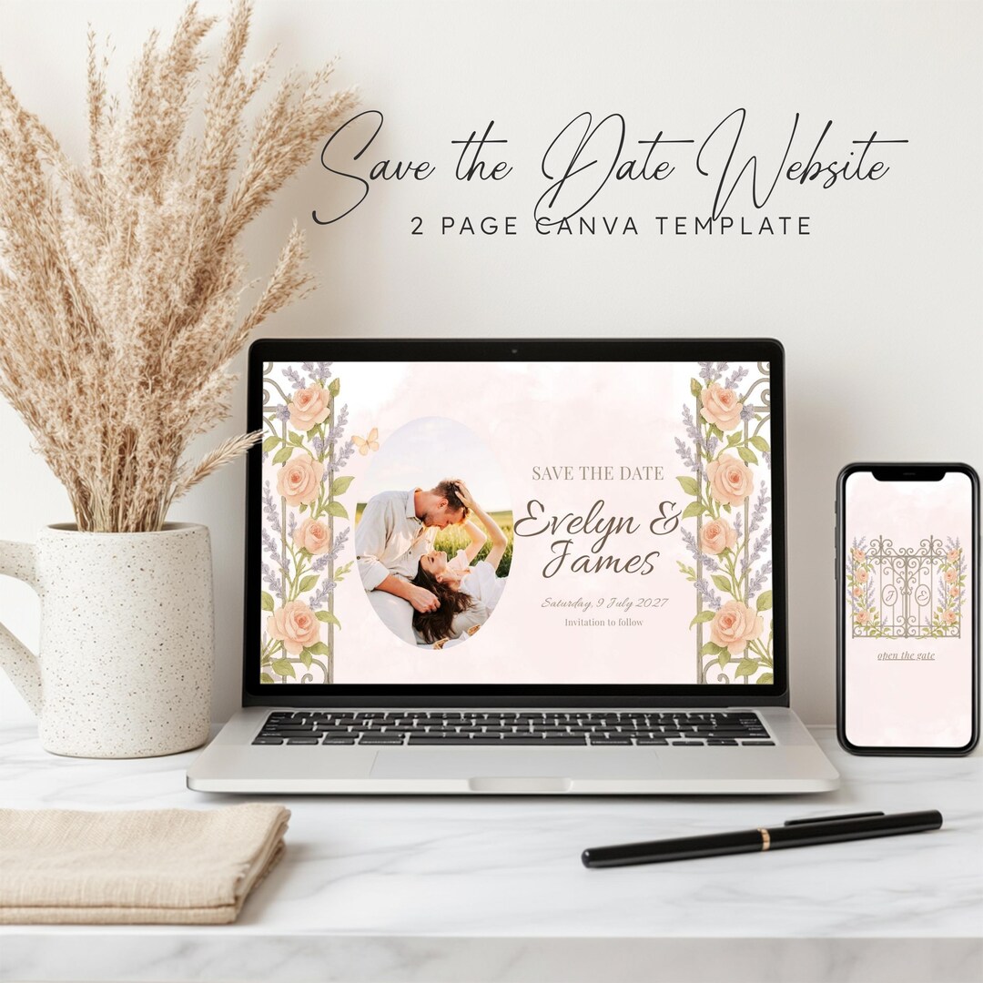 Floral Save the Date Website Template: Interactive Canva Invitation ...