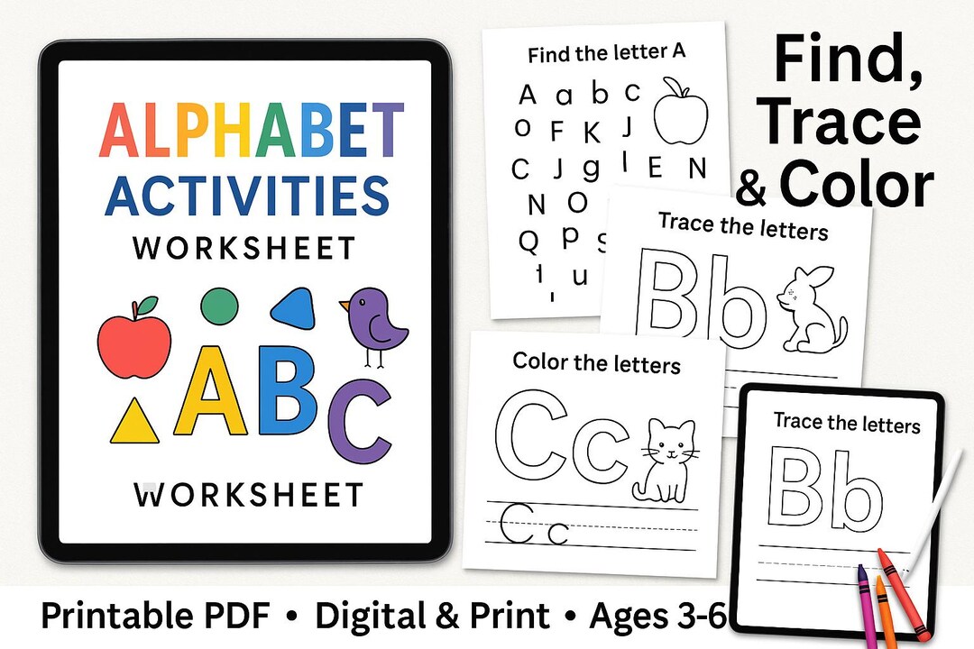 Alphabet Activities Worksheet for Kids: Trace, Find & Color (PDF) - Etsy