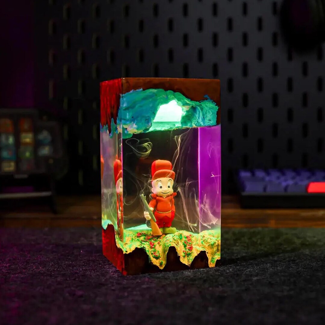 Looney Tunes Elmer Fudd Cartoon Epoxy Resin Wood Lamp, Diorama, Gaming ...