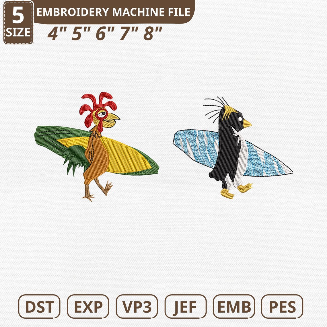 Cody Maverick & Chicken Joe Surfs up Machine Embroidery File (instant ...