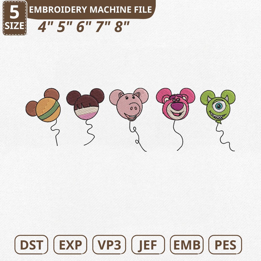 Disney Pixar Characters Balloon Machine Embroidery File, Toy Story ...