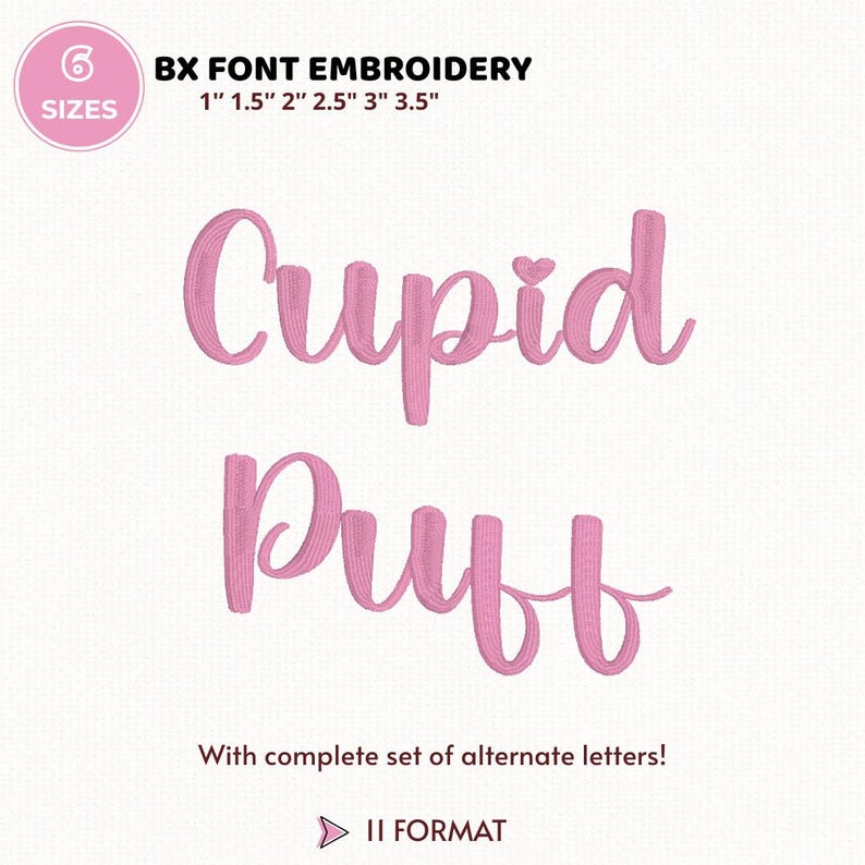 Cupid Puff Cursive Machine Embroidery Font, Valentine Embroidery Font ...
