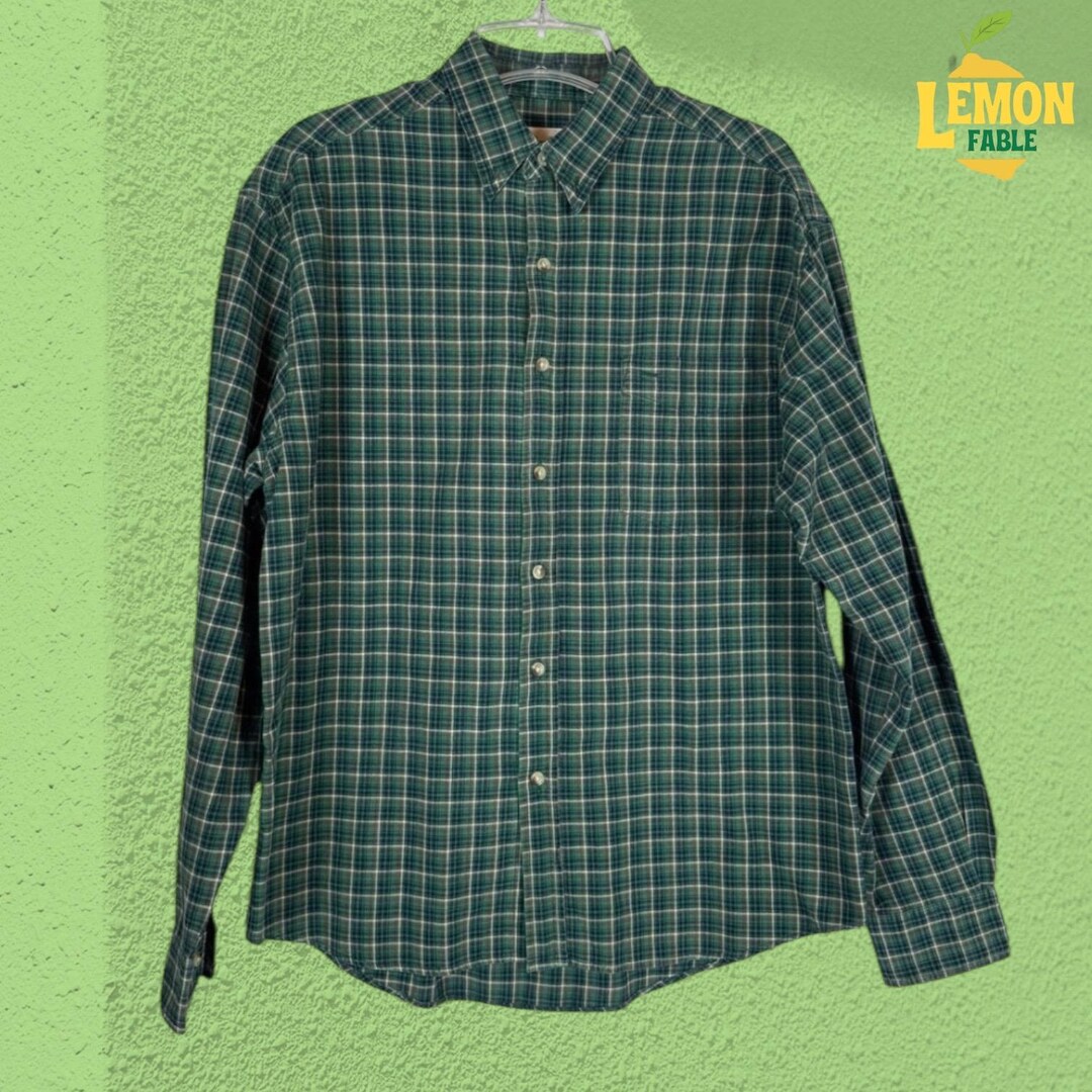 Vintage Sedgefield Green Plaid Long Sleeve Button Down Shirt Men's Size ...