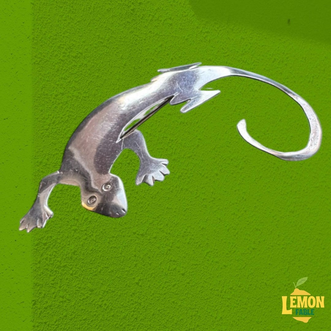 Vintage Sterling Silver Lizard Brooch Pin Curved Tail and Whimsical ...
