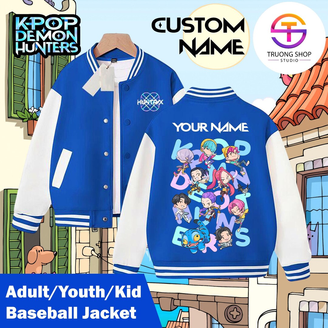 Custom Kpop Demon Hunters Varsity Jacket - HUNTR/X Demon Cat & Chibi ...