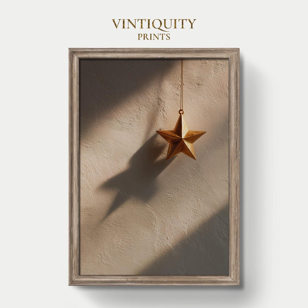 Minimalist Gold Star Printable Wall Art, Neutral Moody Christmas Decor ...