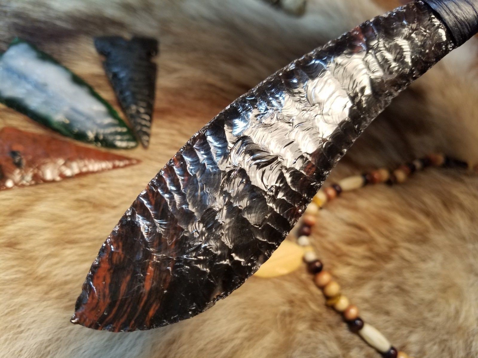 PENDING Triple Flow Obsidian the Hunted Primitive Skinning Knife Indian ...