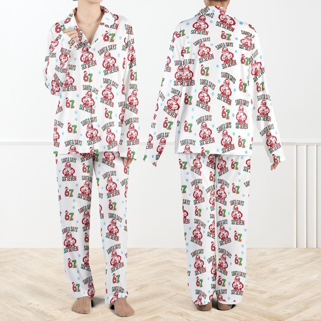 Santa Says Six Seven Meme Christmas Contrast Pajamas Set for Women and ...
