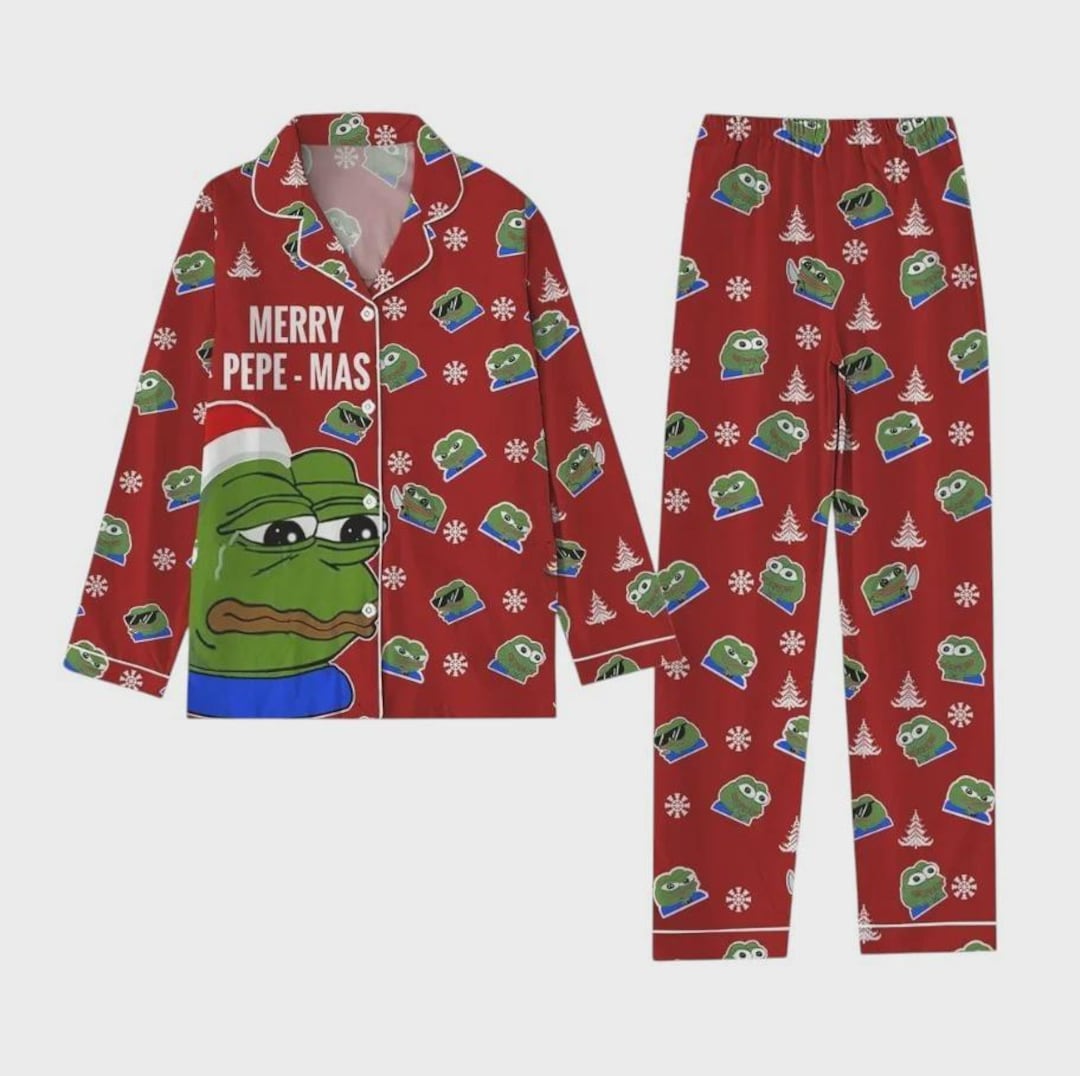 Christmas Frog Meme Pajamas Set, Merry Sad Pepe Fleece Pajamas - Etsy