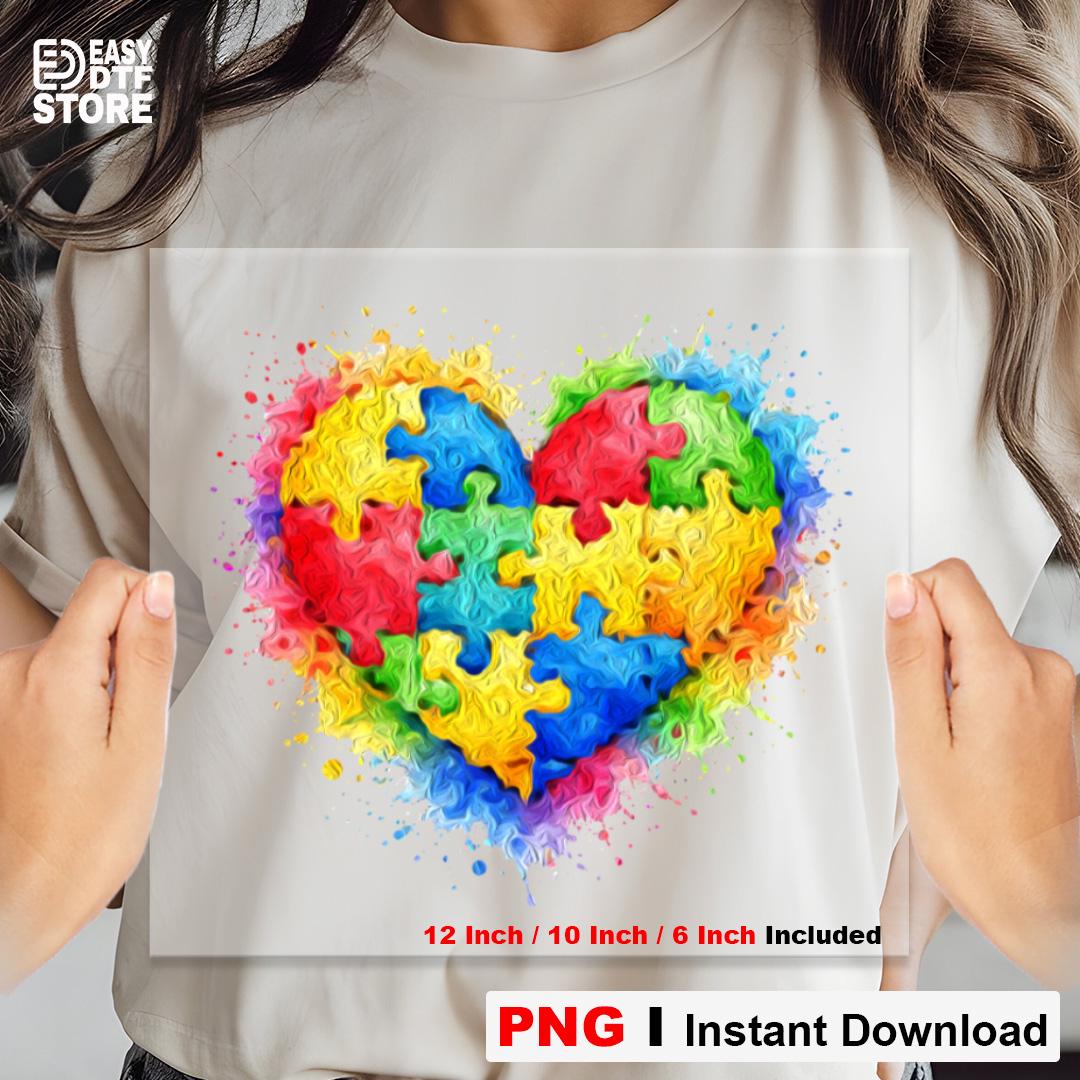 Autism Awareness Png, Colorful Oil Paint Puzzle Heart Digital Instant ...