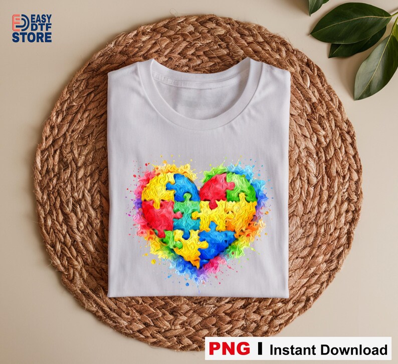 Autism Awareness Png, Colorful Oil Paint Puzzle Heart Digital Instant ...