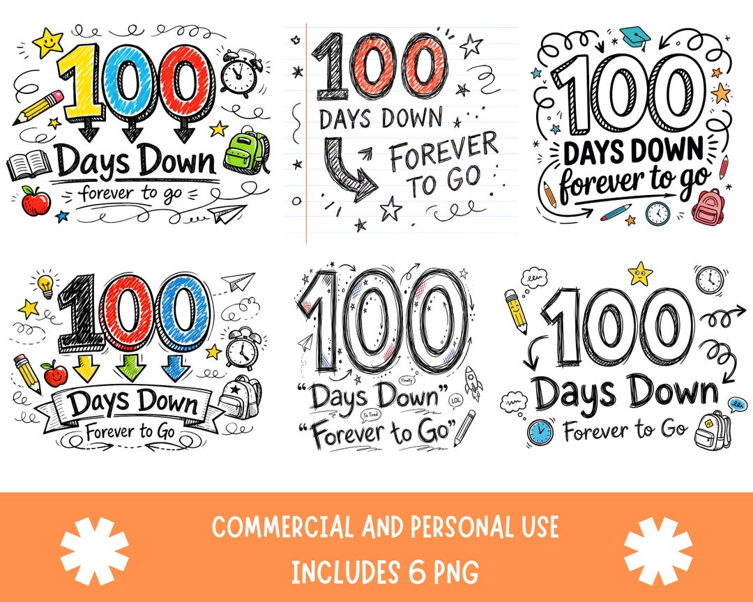 100th Day of School Bundle,100 Days Down Forever to Go Doodles,teachers ...