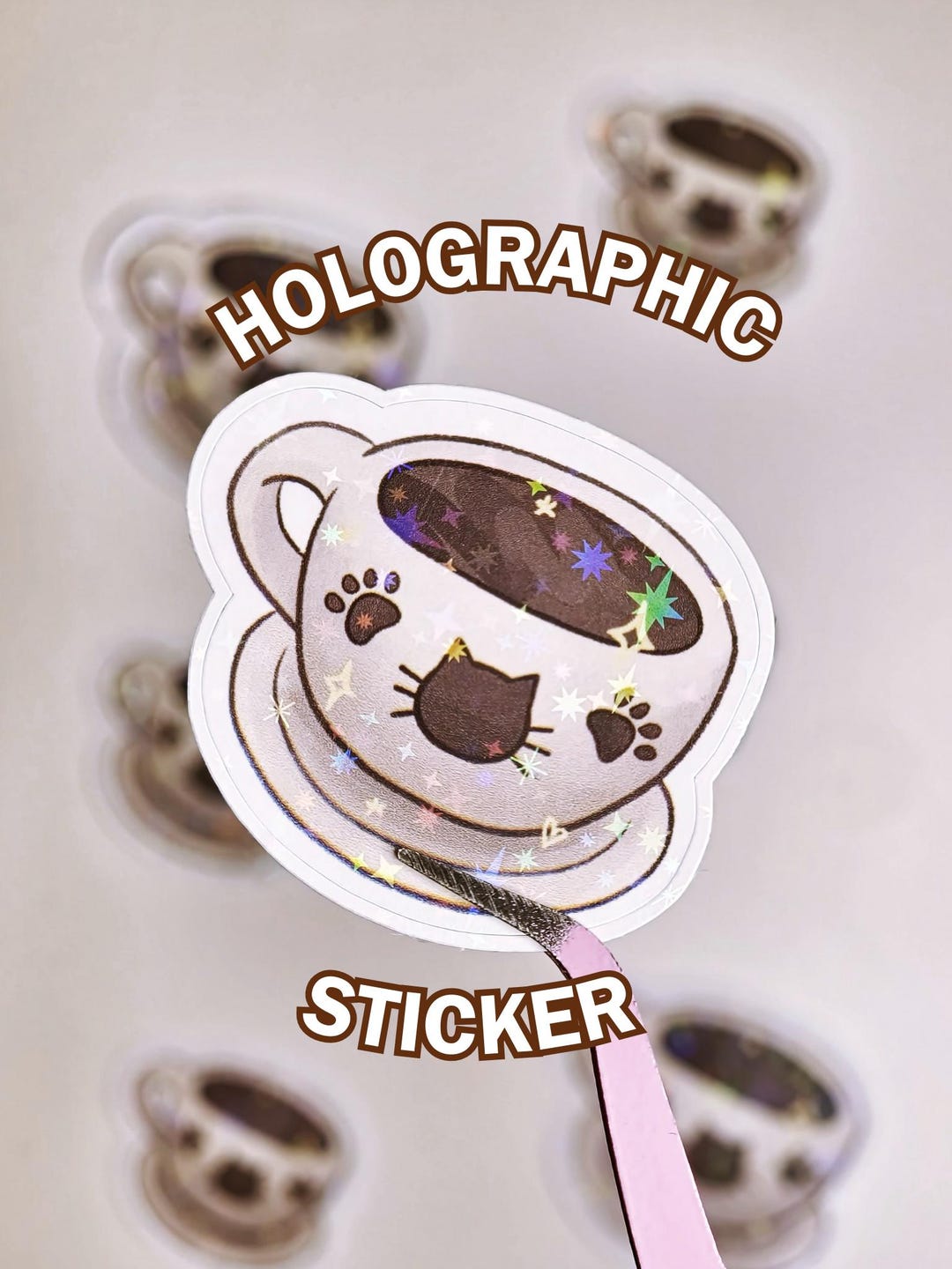 Cat Cappuccino Holographic Sticker - Etsy